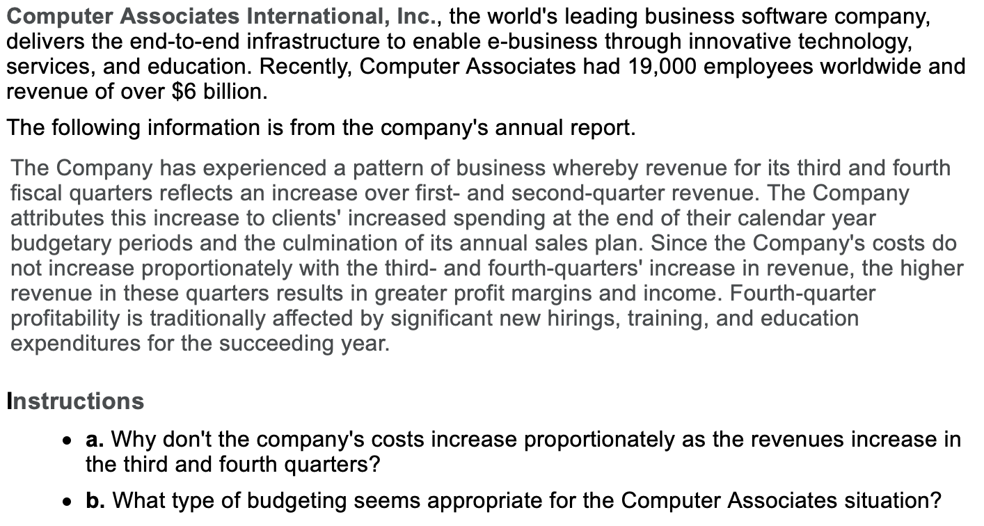 Solved Computer Associates International, Inc., the world's | Chegg.com