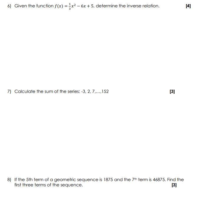 Solved 6) Given the function \\( f(x)=\\frac{1}{3} x^{2}-6 | Chegg.com