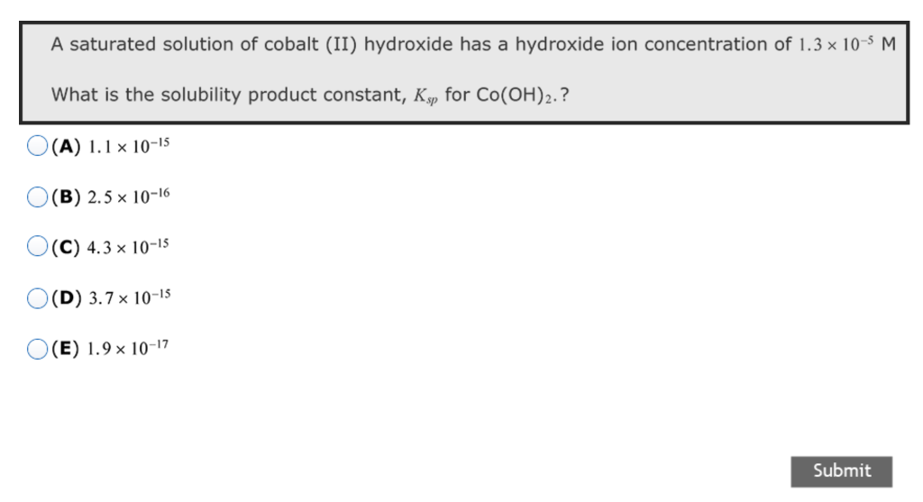 Solved A saturated solution of cobalt (II) hydroxide has a | Chegg.com