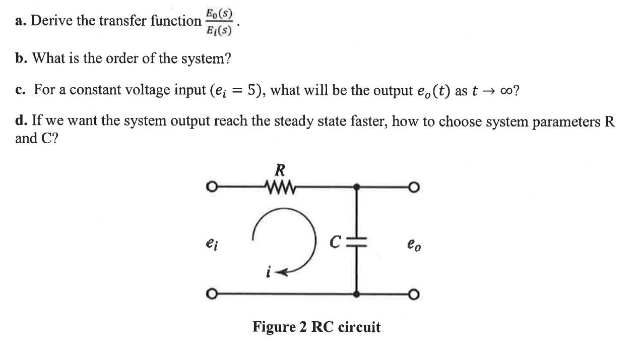 Solved a. Derive the transfer function Ei(s)E0(s). b. What | Chegg.com