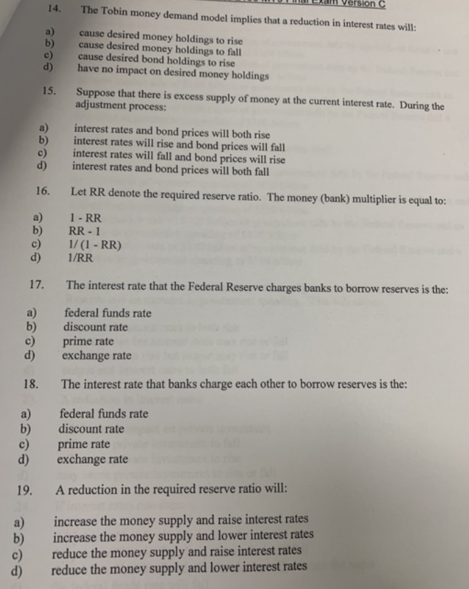Solved Version 14. The Tobin money demand model implies that | Chegg.com