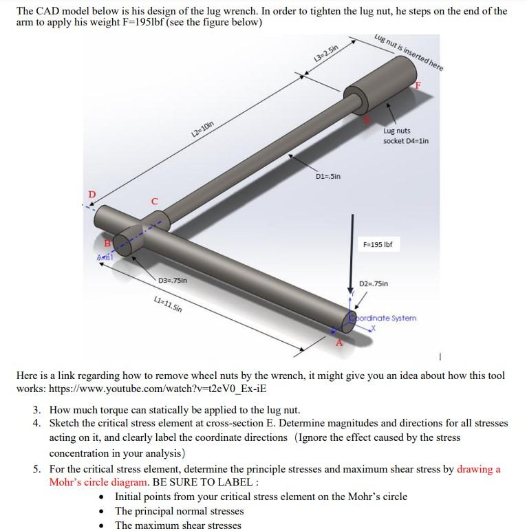 Solved The CAD model below is his design of the lug wrench. | Chegg.com