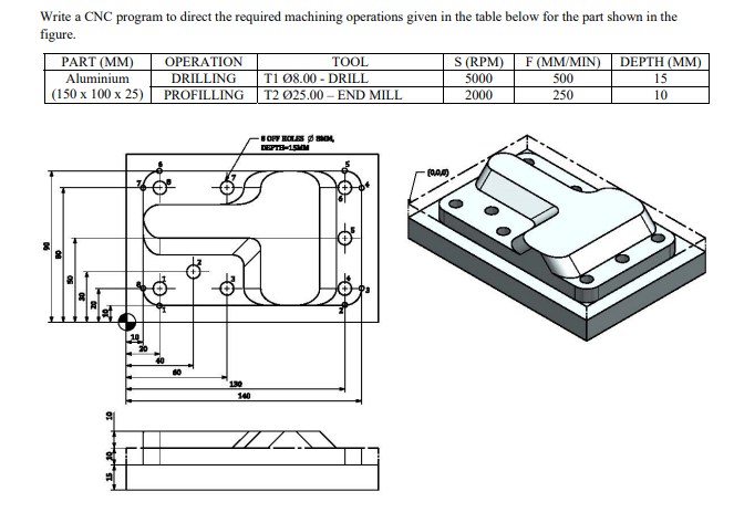 Write a CNC program to direct the required machining | Chegg.com
