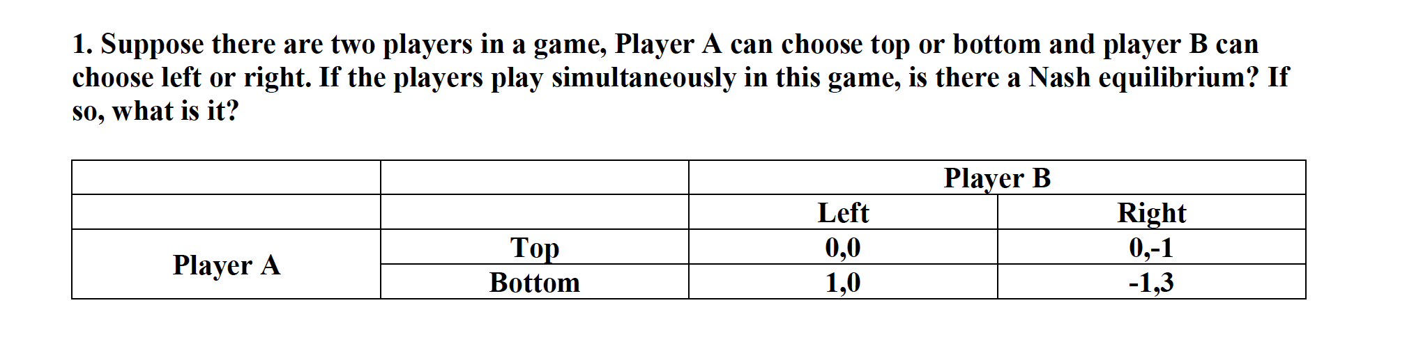Solved 1. Suppose there are two players in a game, Player A | Chegg.com