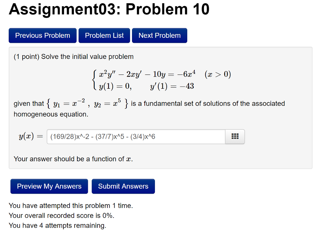 Solved Assignment03 Problem 10 Previous Problem Problem 