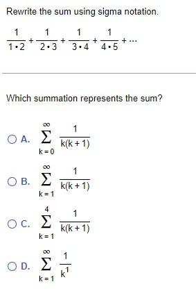 Solved Rewrite the sum using sigma notation. 1 1 + 1 1 3.4 | Chegg.com