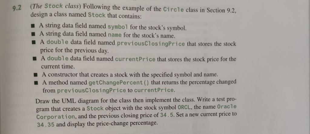 Solved (The Stock class) Following the example of the Circ1e | Chegg.com