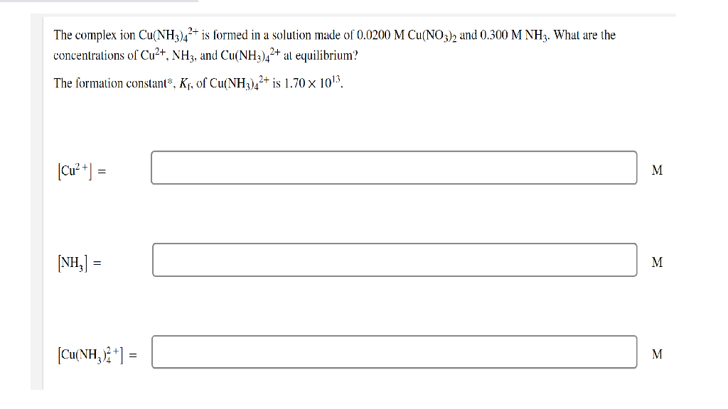 Solved The complex ion Cu(NH3)42+ is formed in a solution | Chegg.com