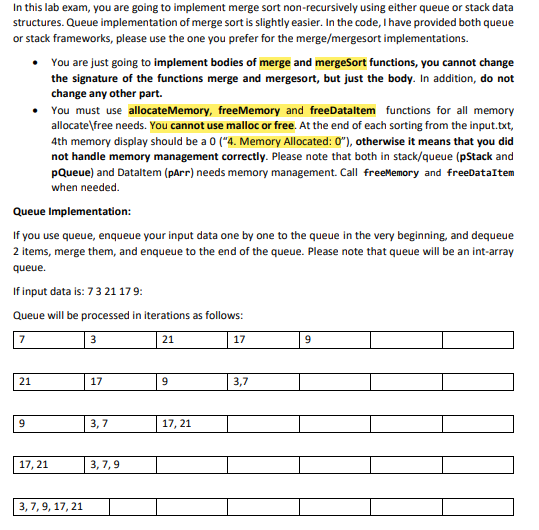 Solved - You are just going to implement bodies of merge and | Chegg.com