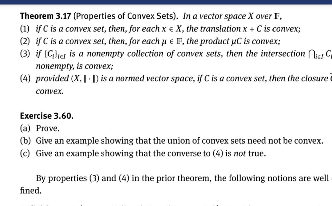 Solved Theorem 3.17 (Properties of Convex Sets). In a vector | Chegg.com