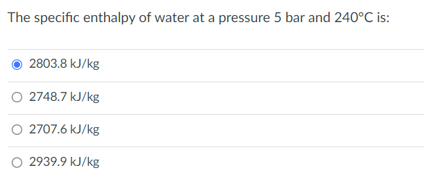 Solved The specific enthalpy of water at a pressure 5 bar | Chegg.com