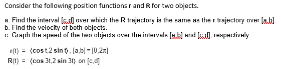 Solved Consider The Following Position Functions R And R For
