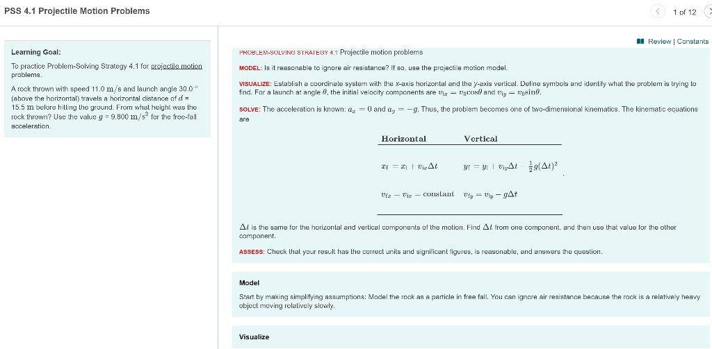 Solved PSS 4.1 Projectile Motion Problems 1 of 12 Learning | Chegg.com