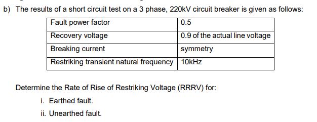 Solved b) The results of a short circuit test on a 3 phase, | Chegg.com