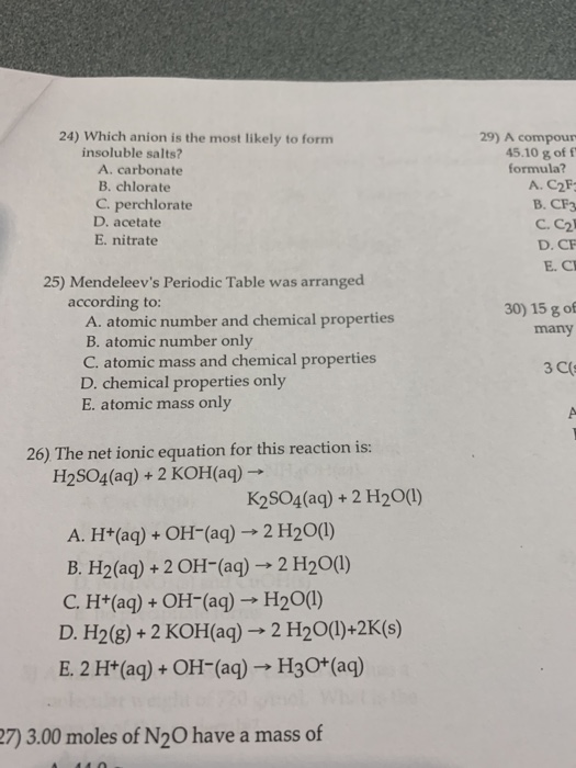 Solved 24) Which anion is the most likely to form 29) A | Chegg.com
