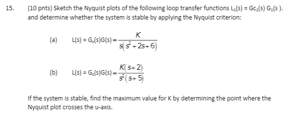 Solved 15. (10 pnts) Sketch the Nyquist plots of the | Chegg.com