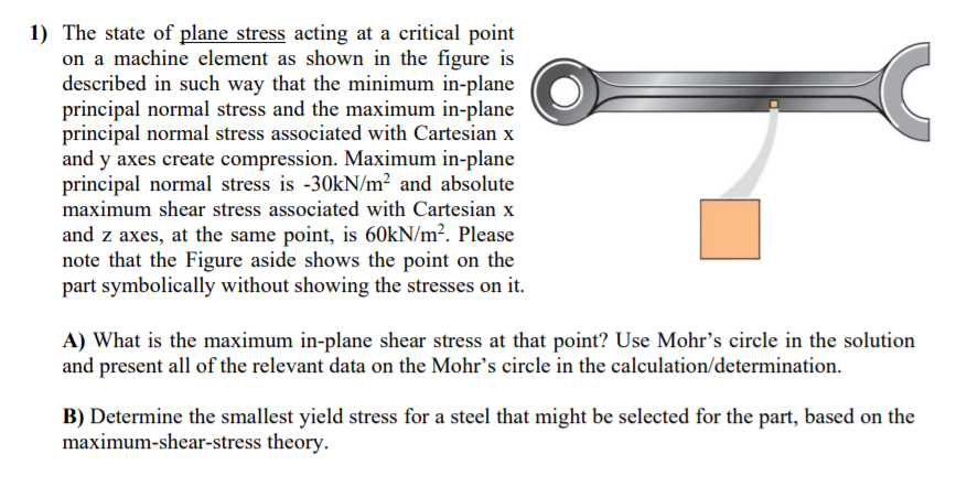 Solved 1) The state of plane stress acting at a critical | Chegg.com