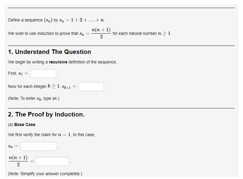 Solved Define a sequence (sn) by sn=1+2+…+n. We wish to use | Chegg.com