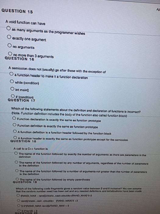 Solved Ap QUESTION 15 A void function can have as many | Chegg.com
