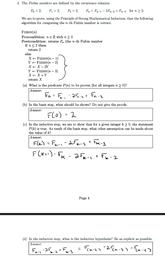 Solved The Fizbin numbers are defined by the recurrence | Chegg.com