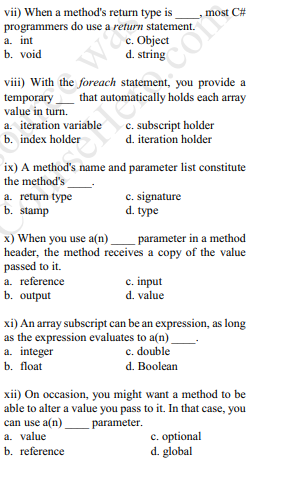 Solved vii) When a method's return type is most C# | Chegg.com