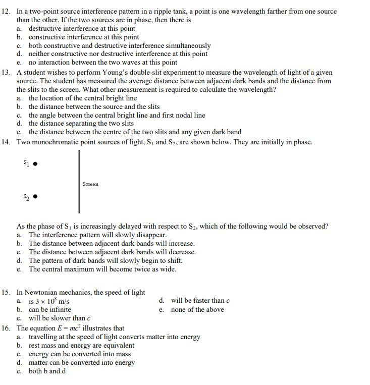 Solved 12. In a two-point source interference pattern in a | Chegg.com