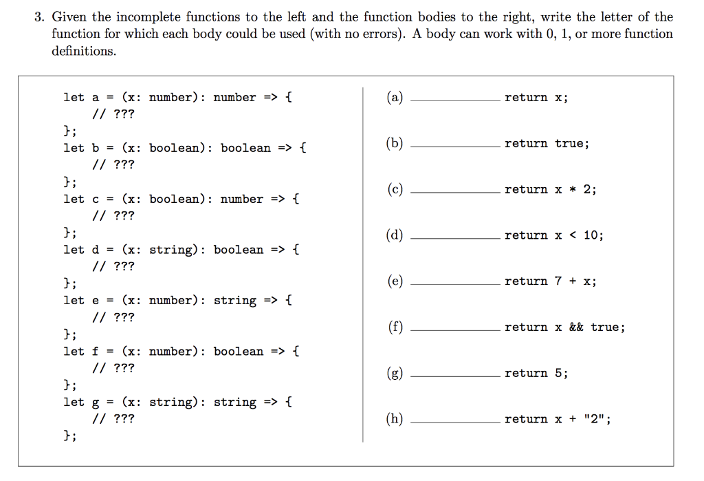 Solved 3. Given the incomplete functions to the left and the | Chegg.com