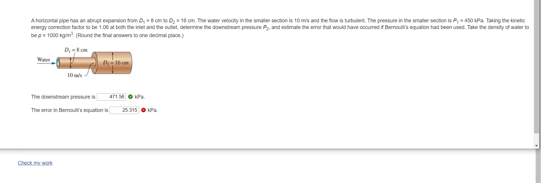 Solved A horizontal pipe has an abrupt expansion from D = 8 | Chegg.com