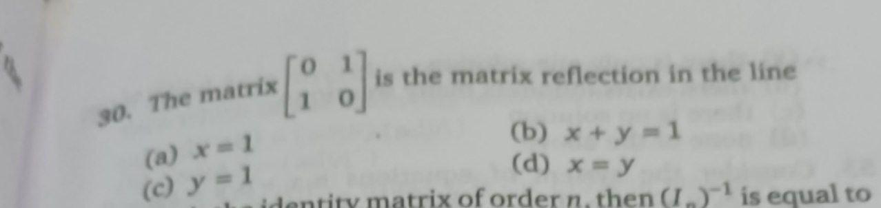 Solved 0 G. ] is the matrix reflection in the line 30. The | Chegg.com