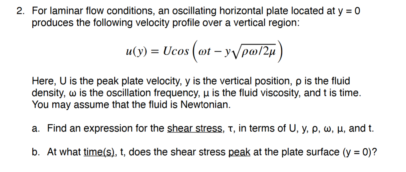 Solved For laminar flow conditions, an oscillating | Chegg.com