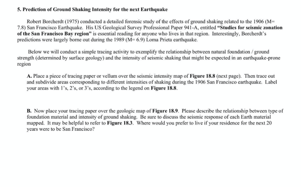 Solved 5. Prediction of Ground Shaking Intensity for the | Chegg.com