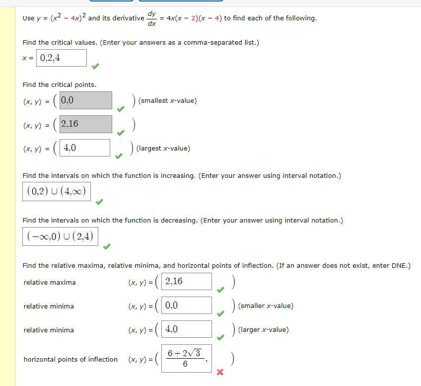 Solved dy Use y = (x2 - 4x)2 and its derivative = 4x(x - | Chegg.com