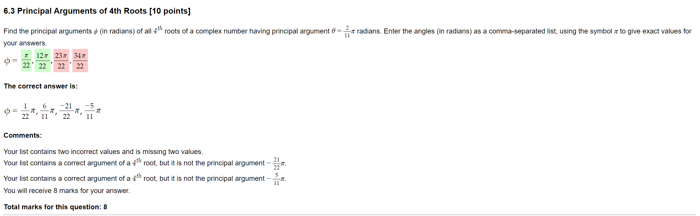 Solved 6.3 Principal Arguments of 4th Roots [10 points] Find | Chegg.com