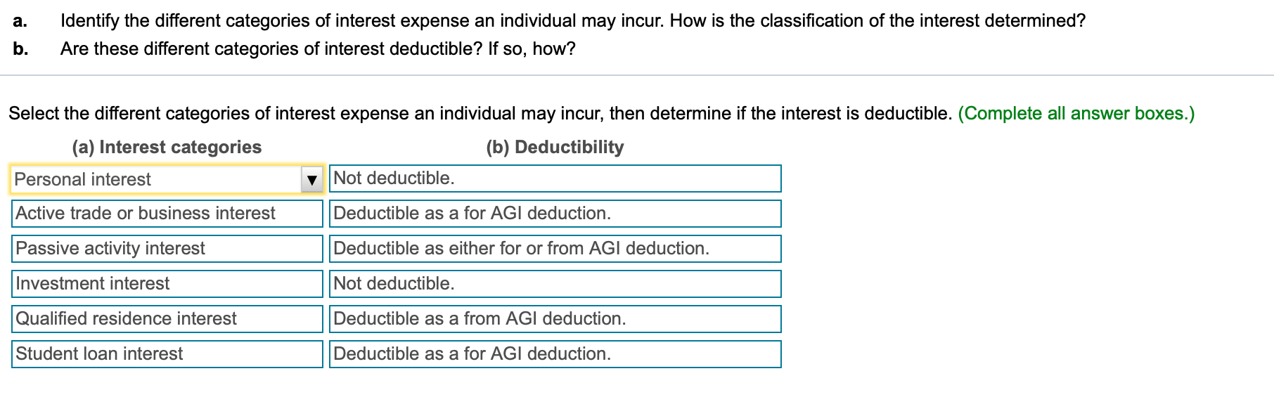 Solved a. b. Identify the different categories of interest | Chegg.com