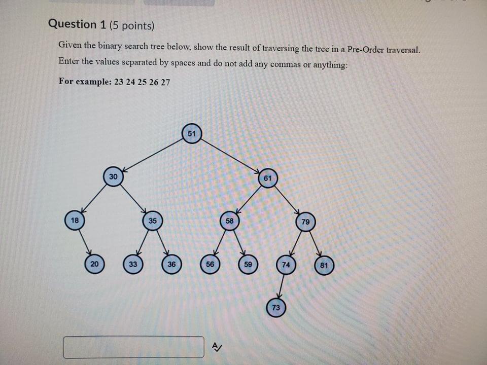 Solved Question 1 (5 points) Given the binary search tree | Chegg.com