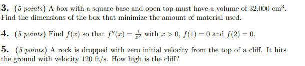 Solved 3. (5 points) A box with a square base and open top | Chegg.com