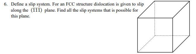 Solved 6. Define a slip system. For an FCC structure | Chegg.com