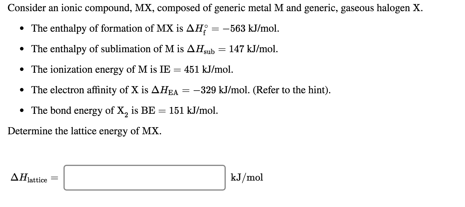 Solved Consider an ionic compound, MX, composed of generic | Chegg.com