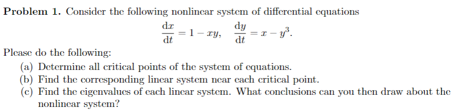 Solved dr Problem 1. Consider the following nonlinear system | Chegg.com