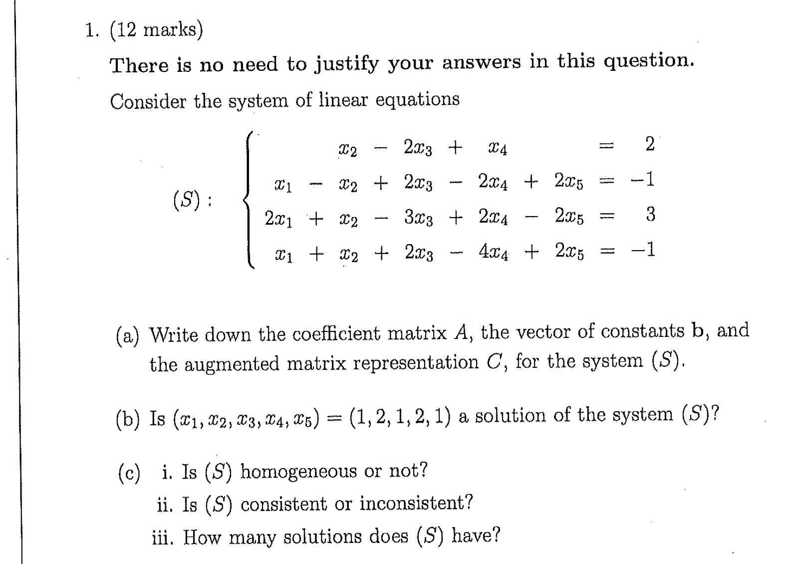 Solved 12 ﻿marksthere Is No Need To Justify Your Answers 