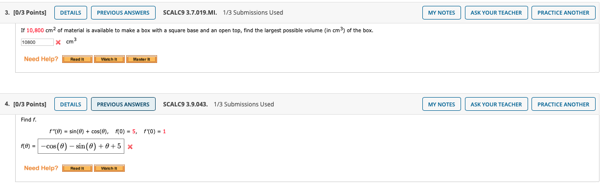 Solved 3. [0/3 Points] DETAILS PREVIOUS ANSWERS SCALC9 | Chegg.com