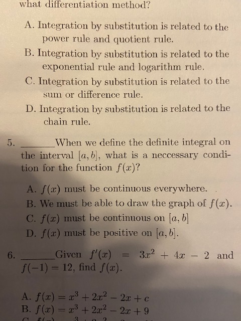 Solved what differentiation method? A. Integration by | Chegg.com
