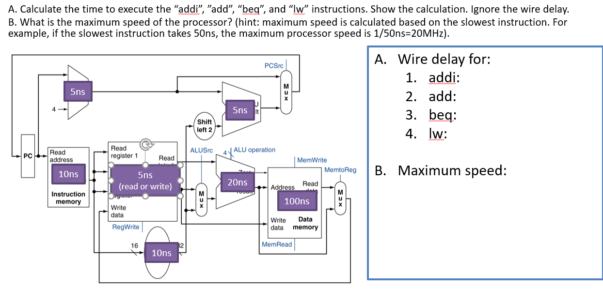 Solved A. Calculate the time to execute the "addi", "add", | Chegg.com
