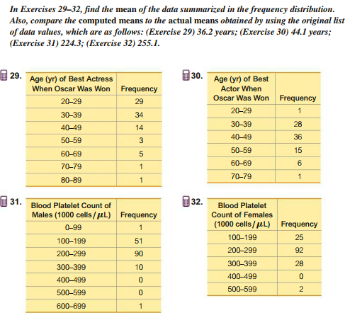 Solved In Exercises 29-32, find the mean of the data | Chegg.com