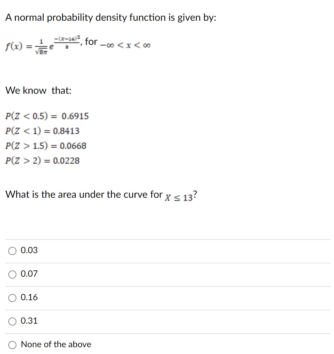 Solved A normal probability density function is given by: | Chegg.com
