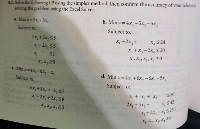 4.1. Solve the following LP using the simplex method, | Chegg.com