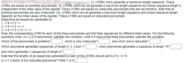 Solved LFSRs which generate a maximum-length | Chegg.com