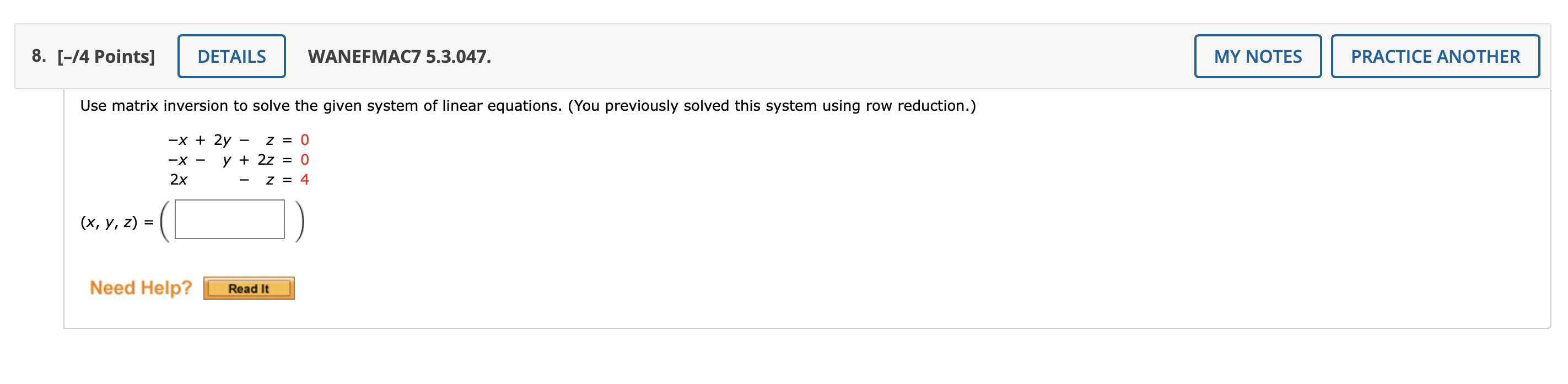 Solved WANEFMAC7 5.3.047. inversion to solve the given | Chegg.com