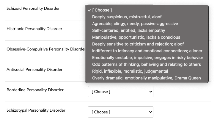 Solved Match the following Personality Disorders | Chegg.com