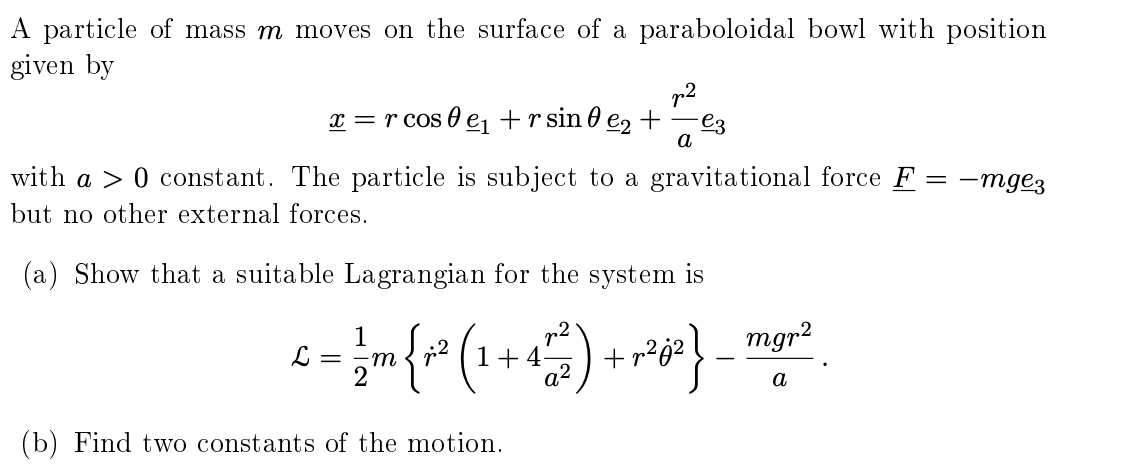 Solved A particle of mass m moves on the surface of a | Chegg.com